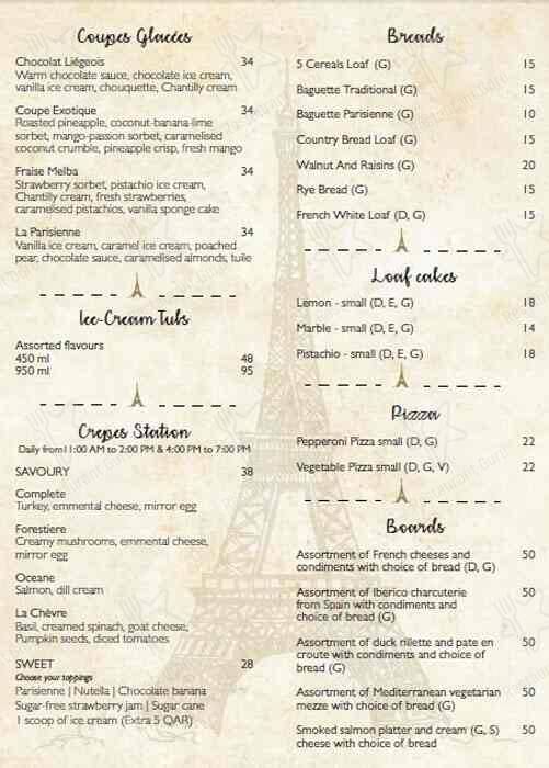 Menu at La Parisienne Doha cafe, Doha, InterContinental Doha The Cty