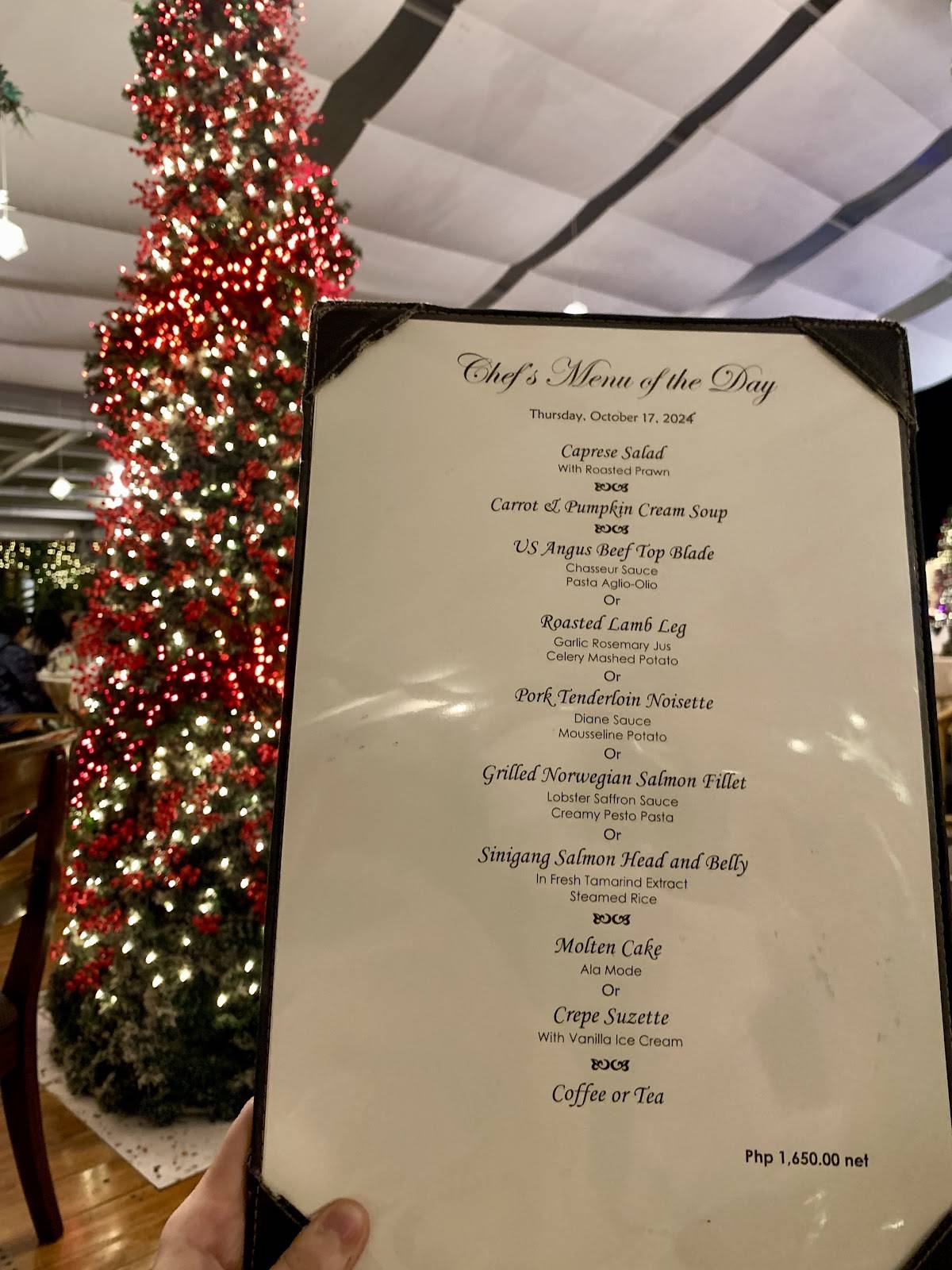 Menu at Le Chef cafe, Baguio