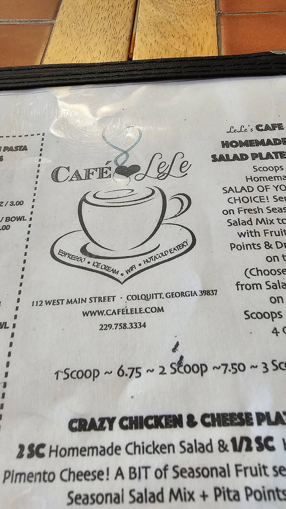 Menu at Cafe LeLe, Colquitt
