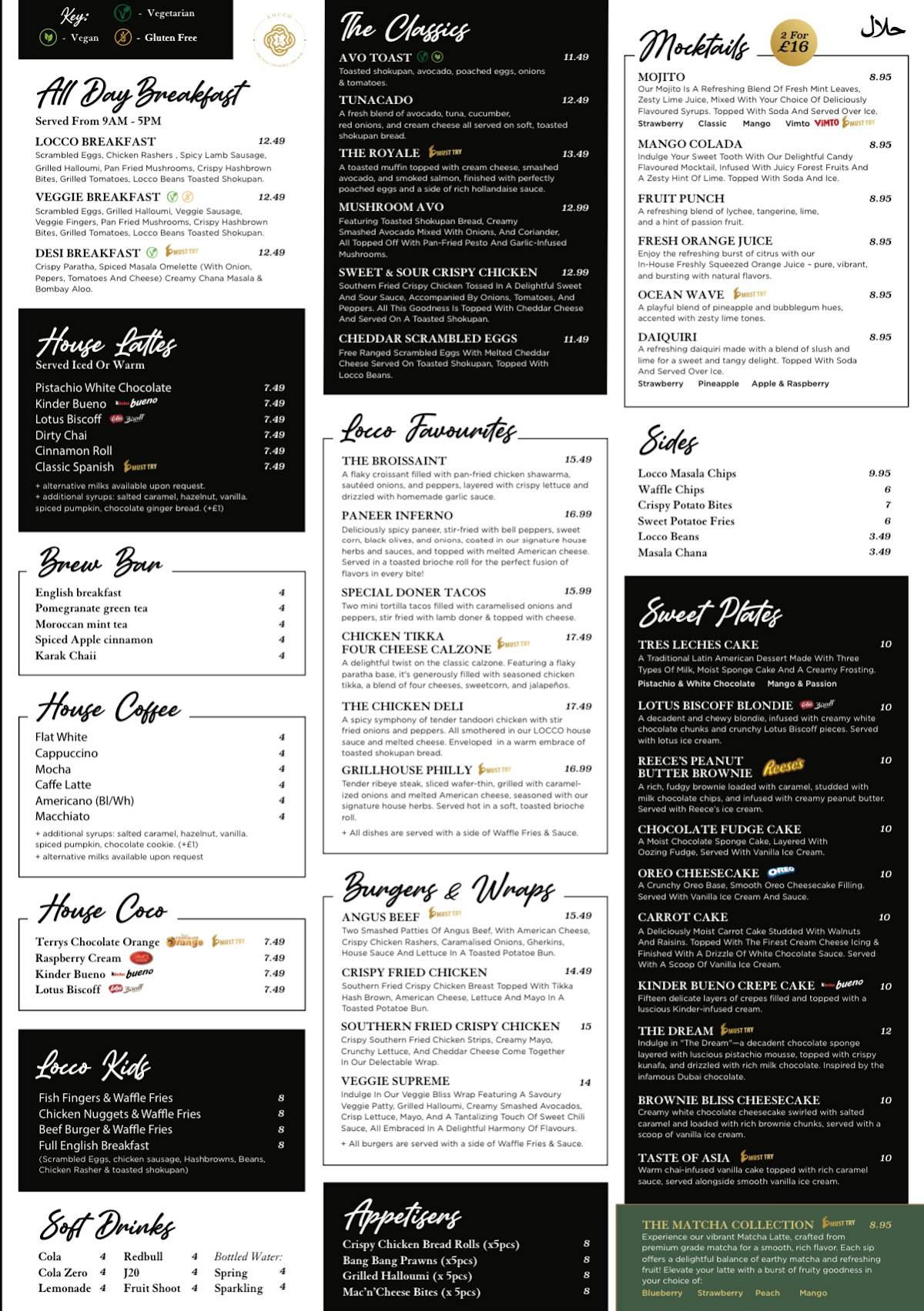 Menu at Cafe Locco, Coventry