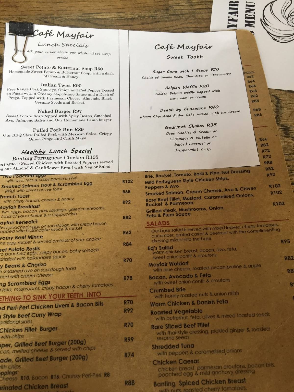 Menu at Cafe Mayfair Hillcrest, Outer West Durban