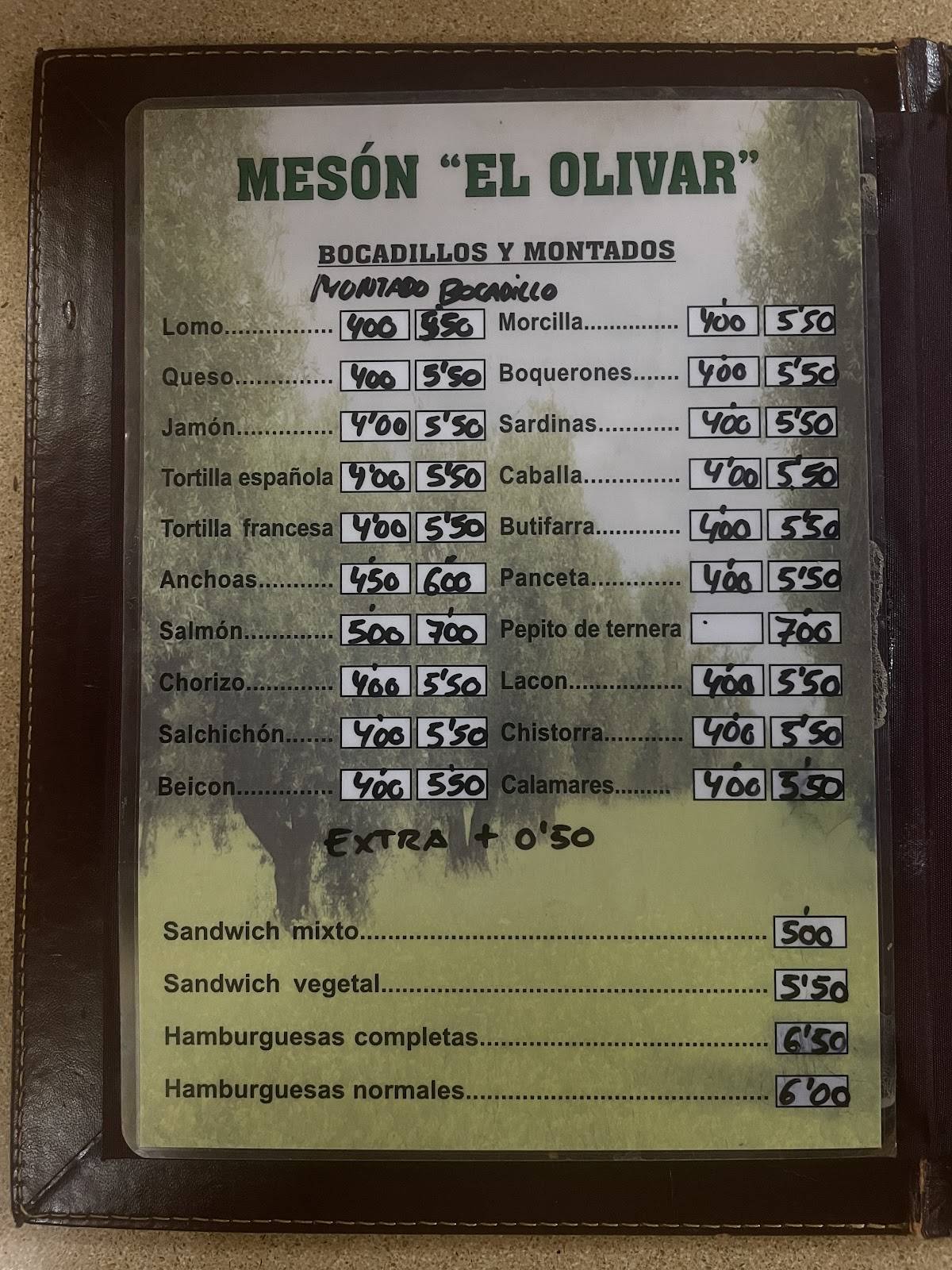 Carta del café Meson El Olivar, Garciotum