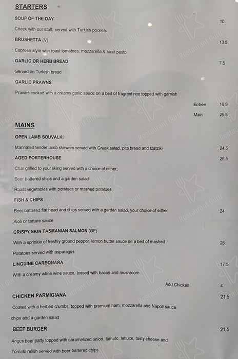Menu at Metropole Cafe, Fitzroy