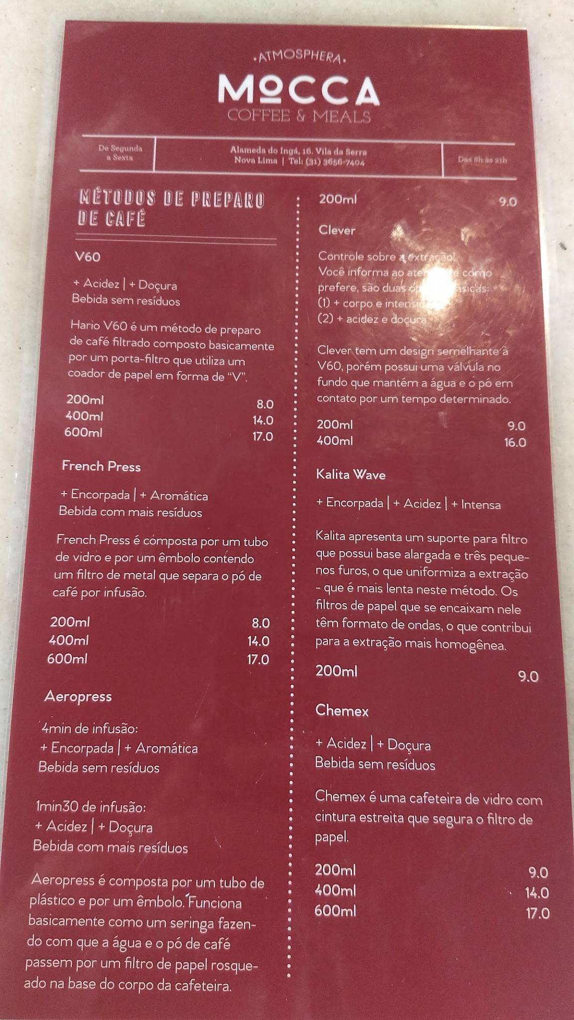 Menu em Mocca Coffee & Meals café, Nova Lima, Alameda do Ingá