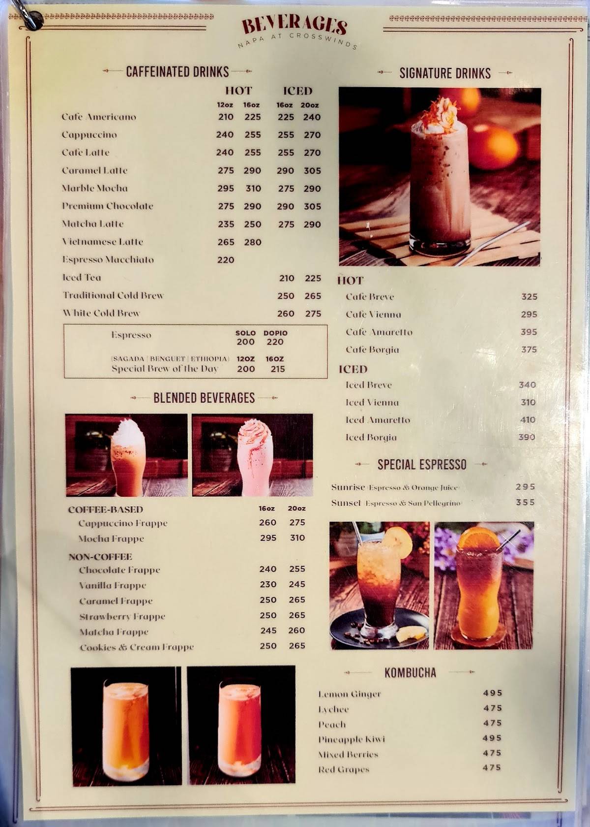 Menu at Napa at Crosswinds restaurant, Tagaytay