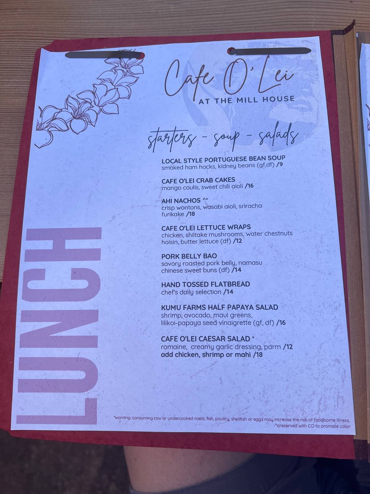 Menu at Cafe O'Lei at the Plantation, Wailuku, HI-30