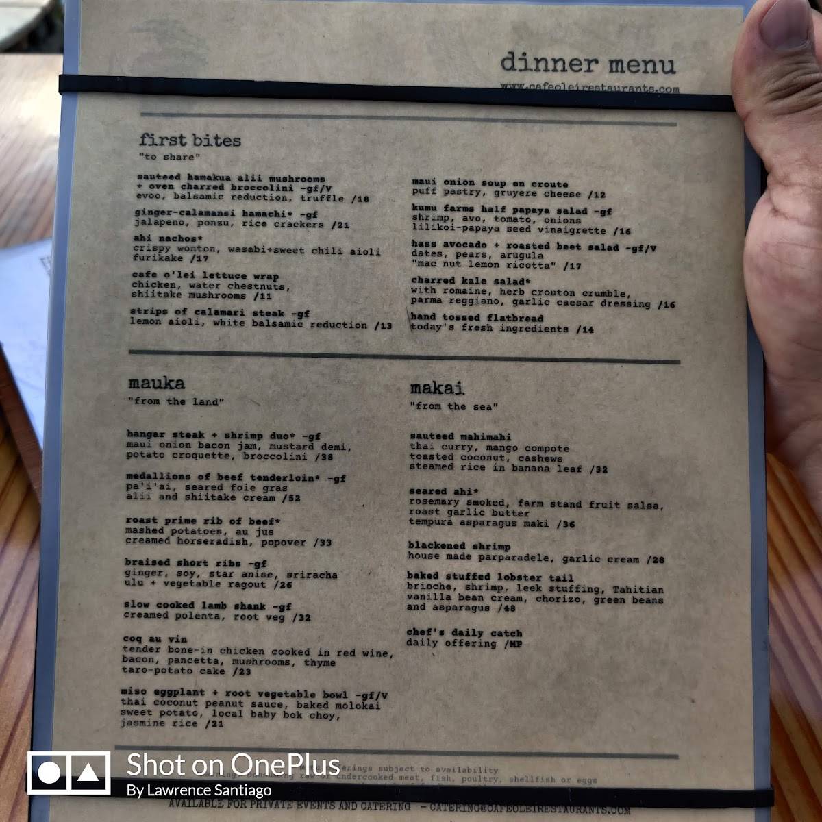 Menu at Cafe O'Lei at the Plantation, Wailuku, HI-30