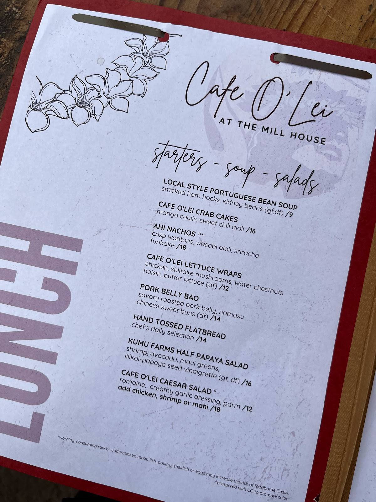 Menu at Cafe O'Lei at the Plantation, Wailuku, HI-30