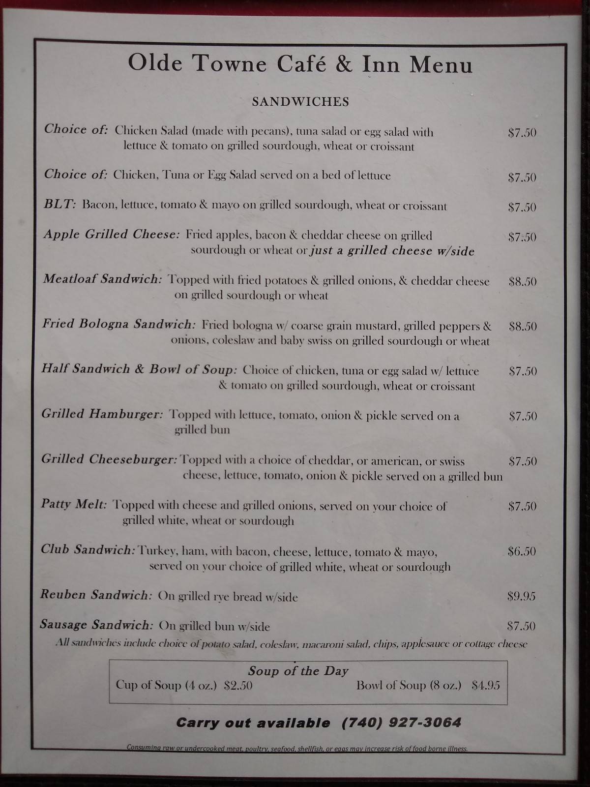 Menu at Olde Towne Cafe and Inn LLC, Pataskala