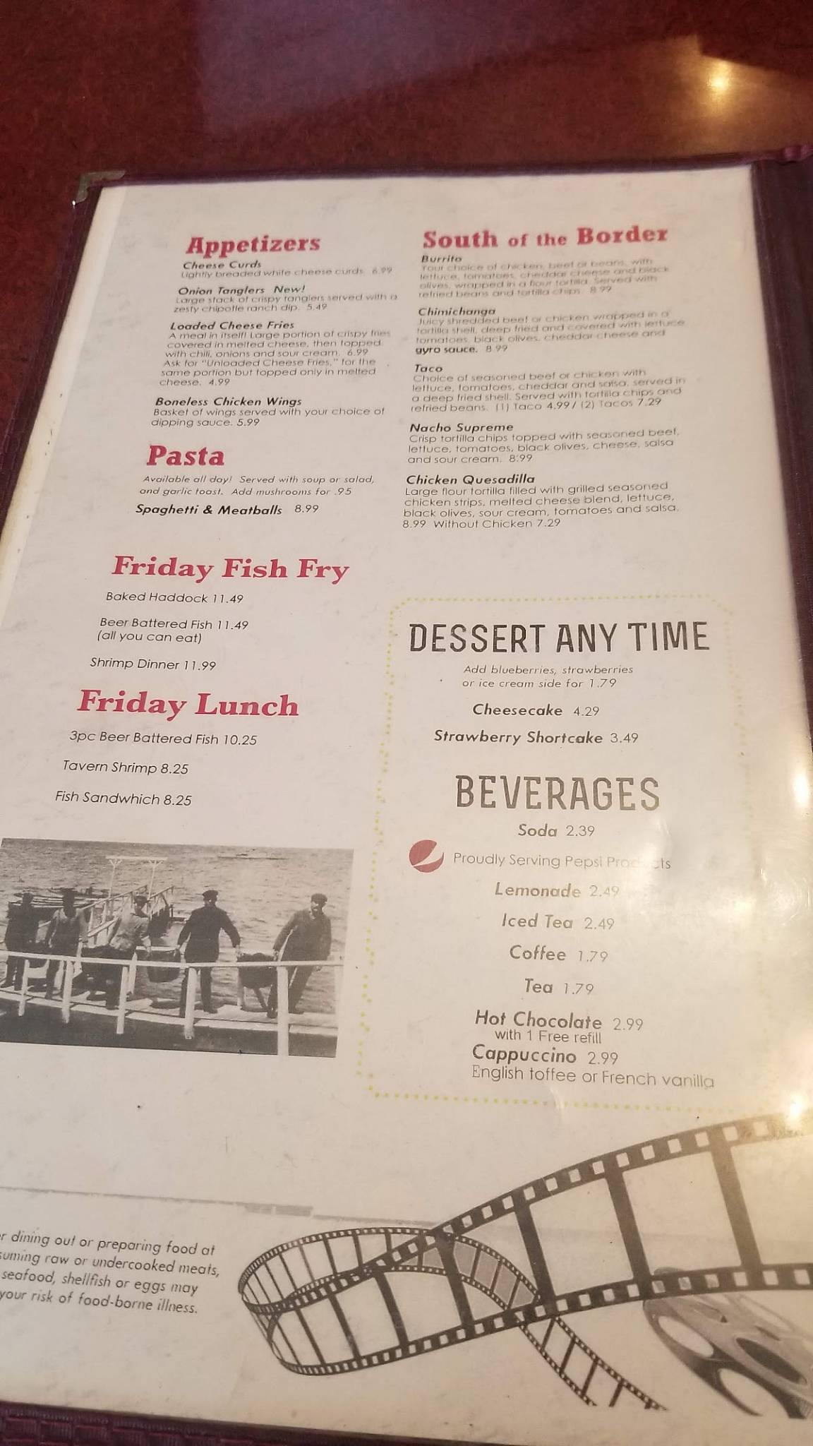 Menu at Papillon's Restaurant, Rhinelander