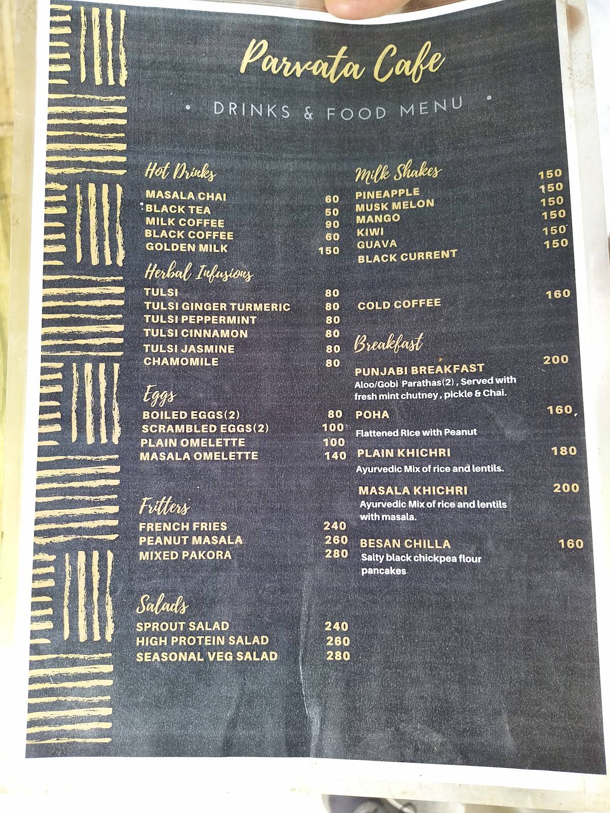 Menu at Parvata Waterfall Cafe, Rishikesh