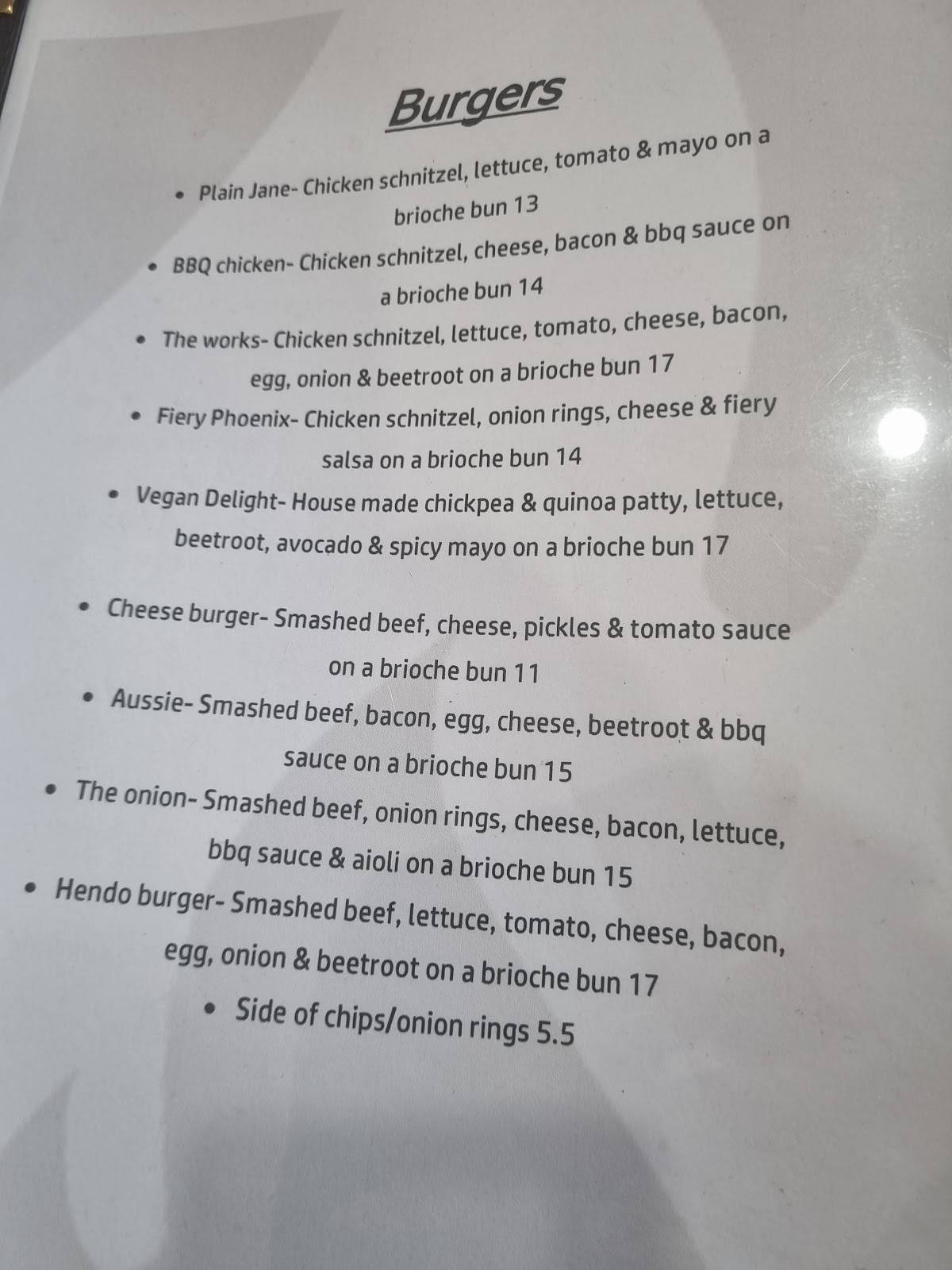 Menu at Phoenix Food & Coffee cafe, Bairnsdale