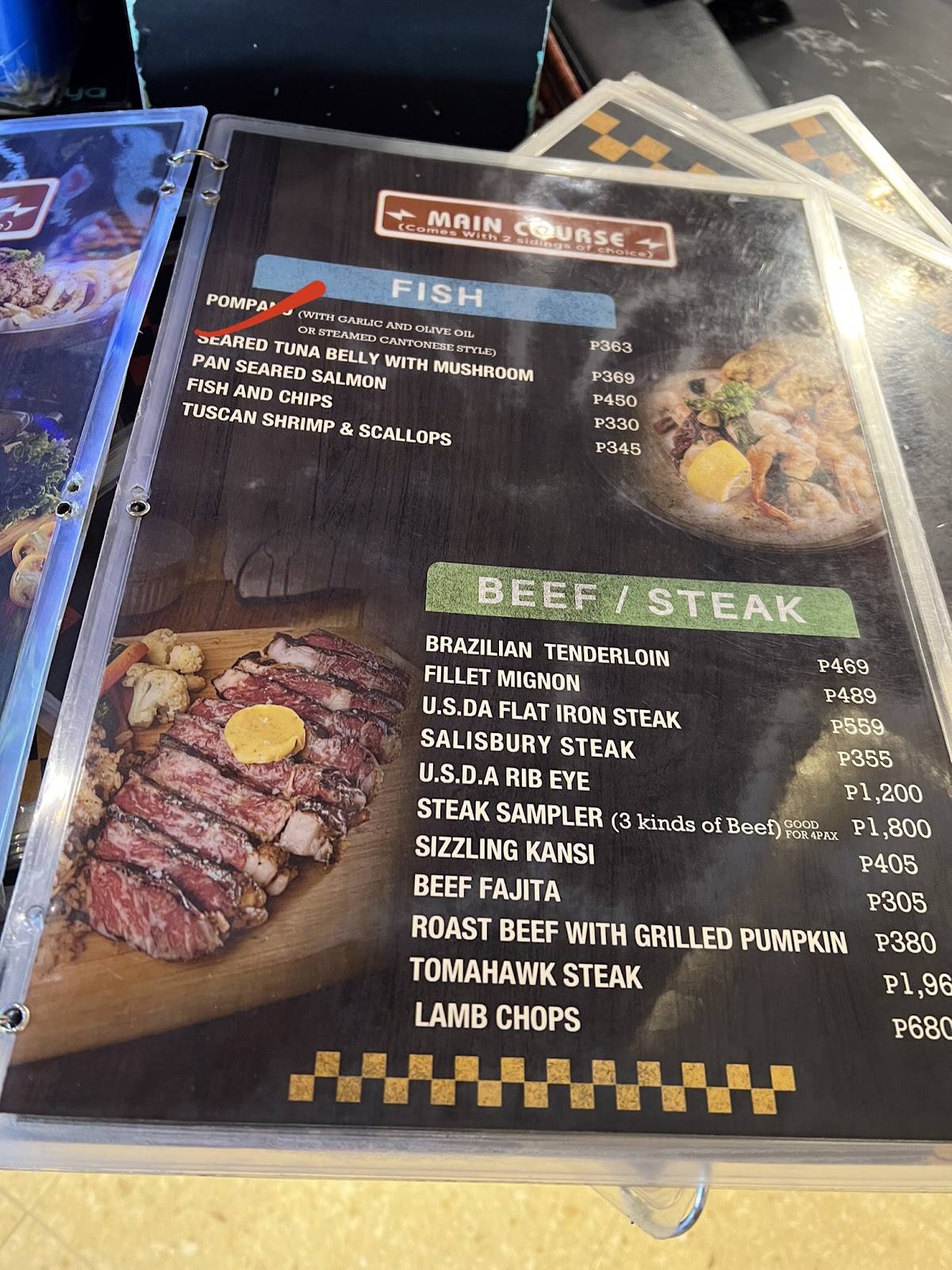 Menu at Cafe Racer Diner, Dumaguete