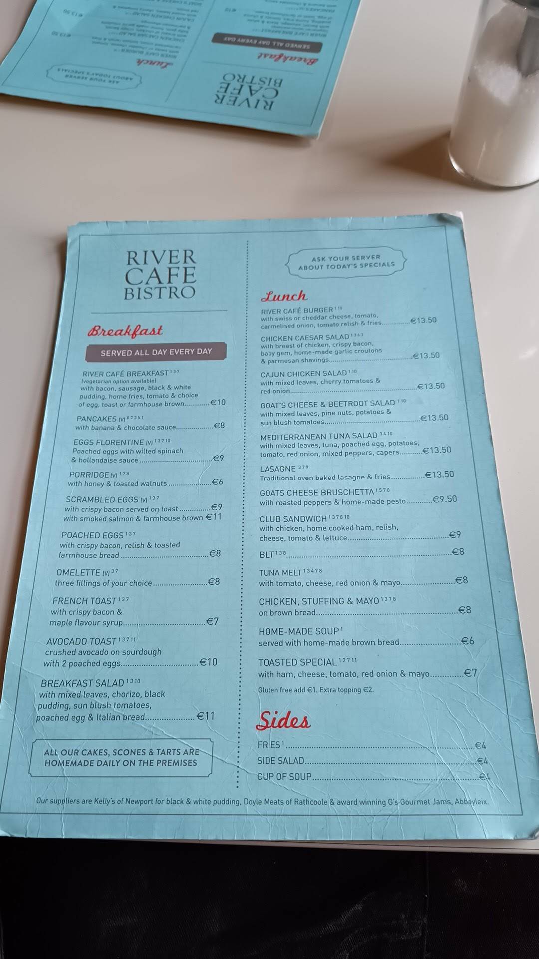 Menu at River Cafe Lucan, Lucan, 11 &12