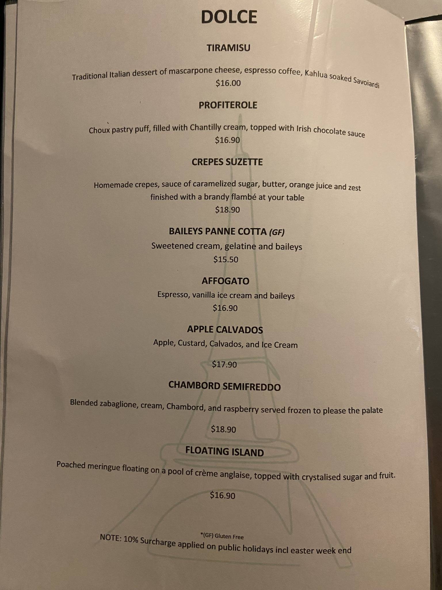 Menu at Cafe Romantica, Irymple