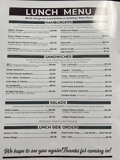 Menu at Sam's Cafe, Ceres
