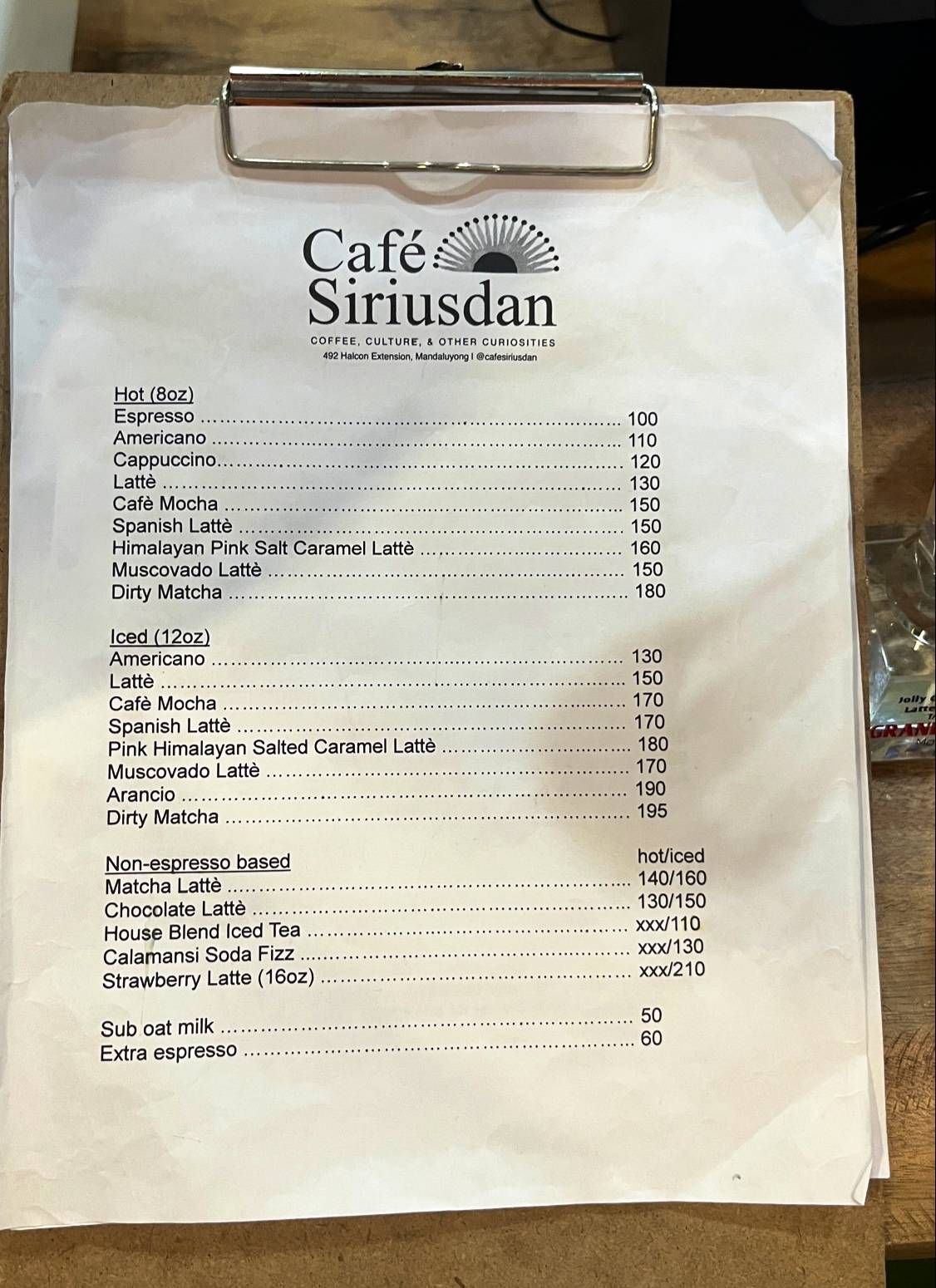 Menu at Cafe Siriusdan, Mandaluyong