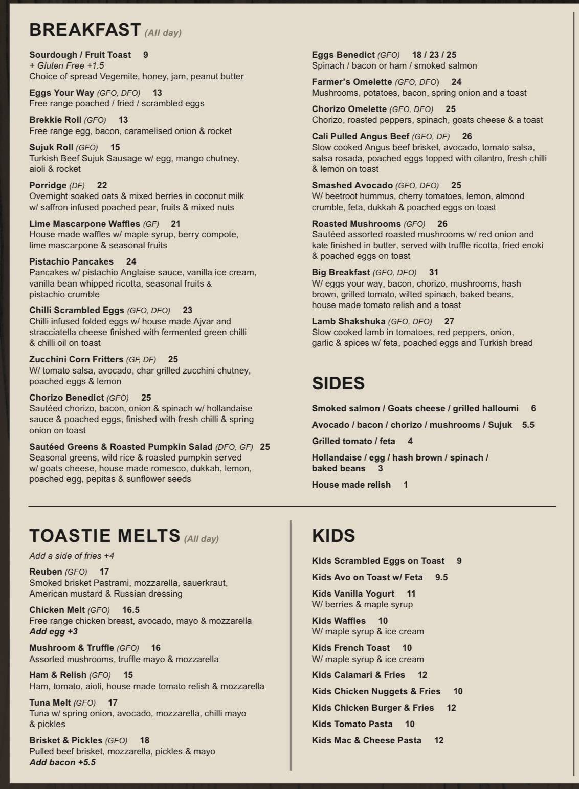 Menu at Skinny Dippers Cafe, Maddingley