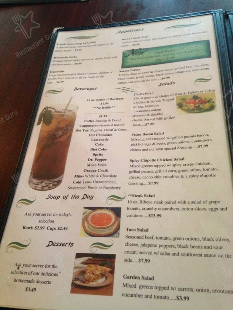 Menu at Splinter's Cafe, Carey