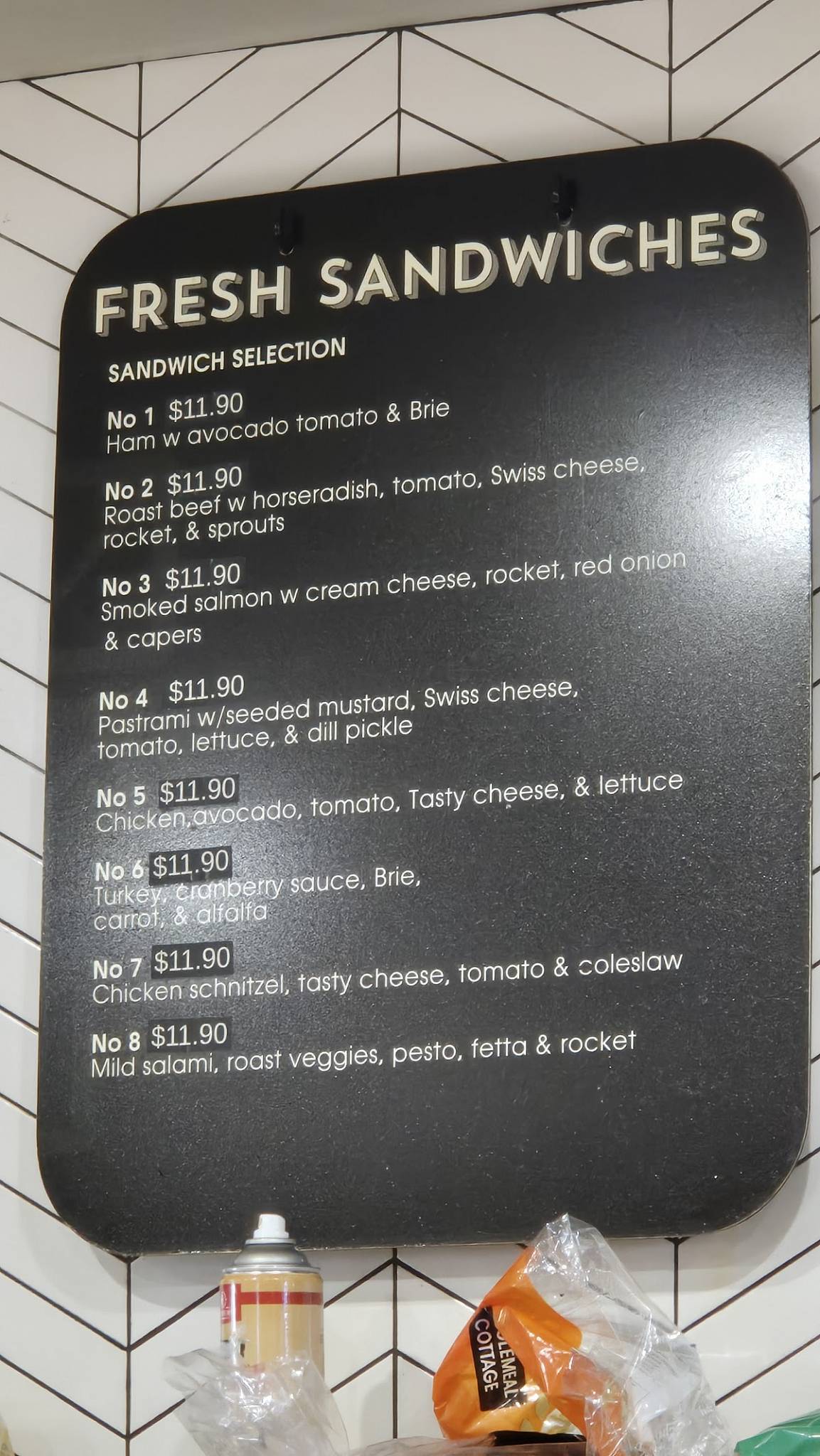 Menu at Square Sandwiches cafe, Sydney, Shop 24/264 George St