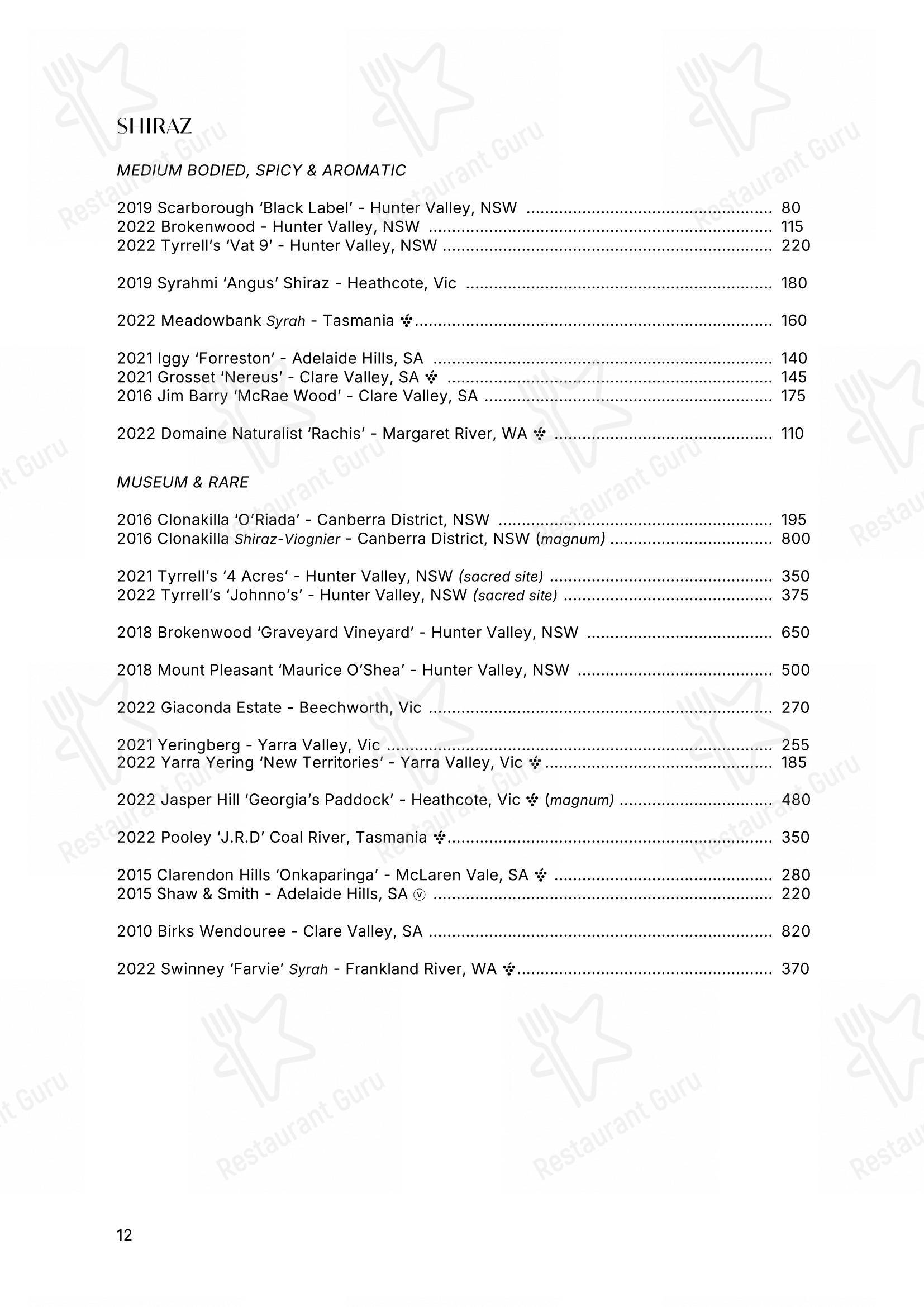 Menu at Cafe Sydney, Sydney, Level 5 Customs House