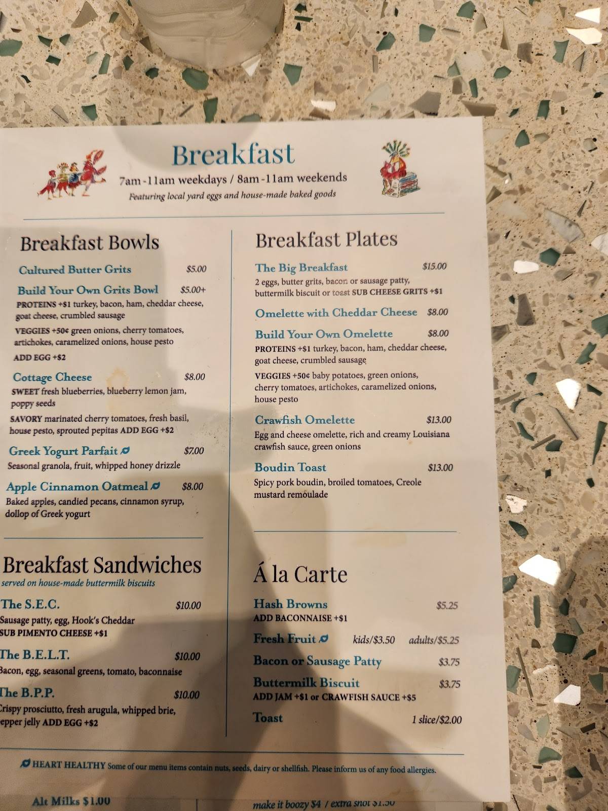Menu at The Chicory House cafe, New Orleans