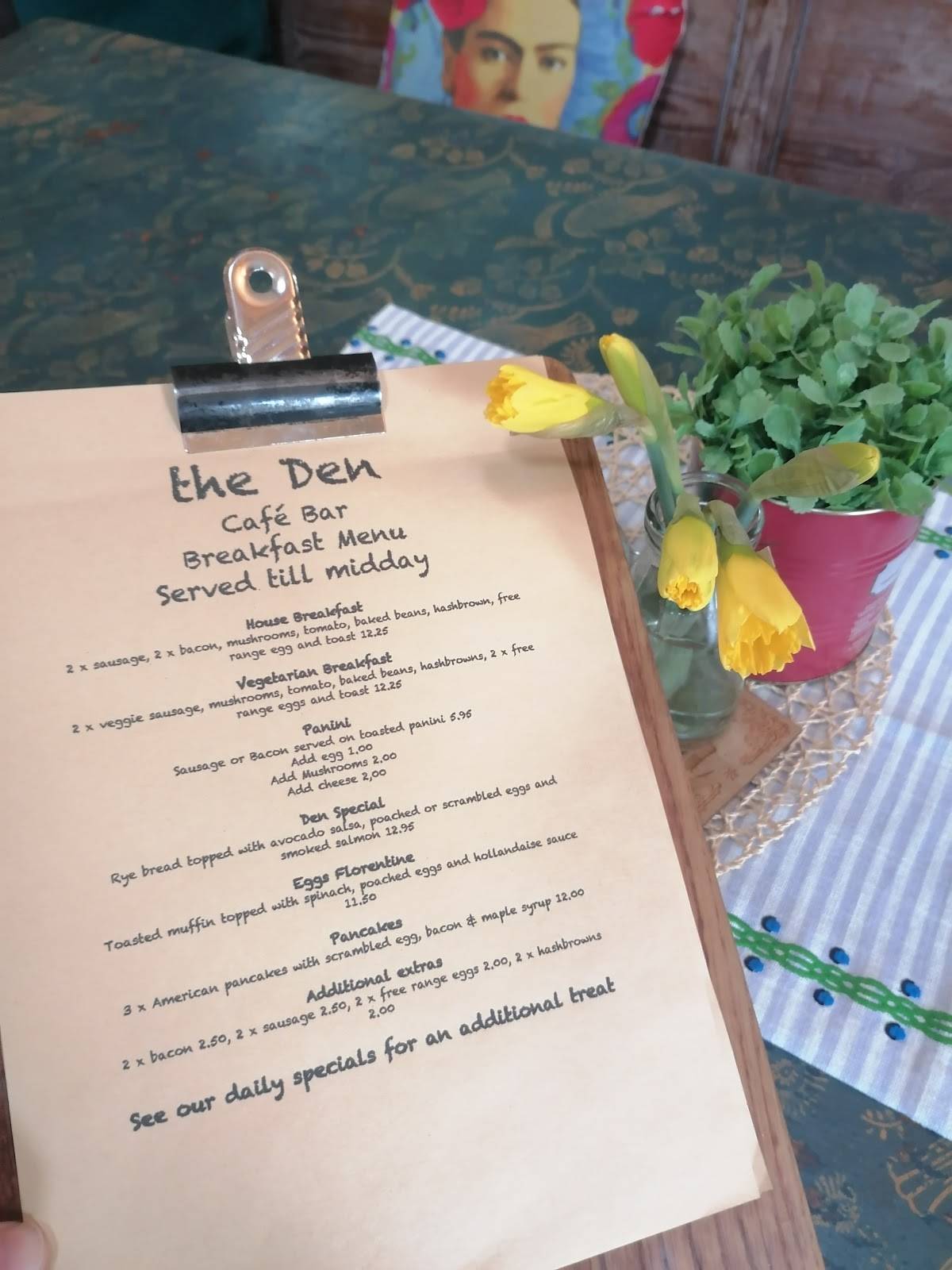 Menu at The Den Cafe Bar, Stanford with Orleton, Mill Farm
