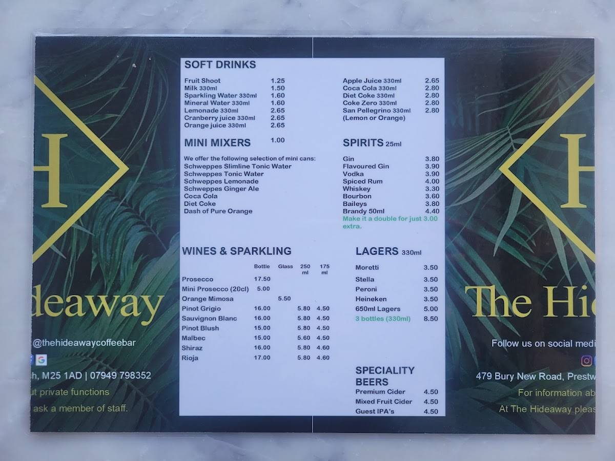 Menu at The Hideout Bar & Eatery Prestwich, Manchester