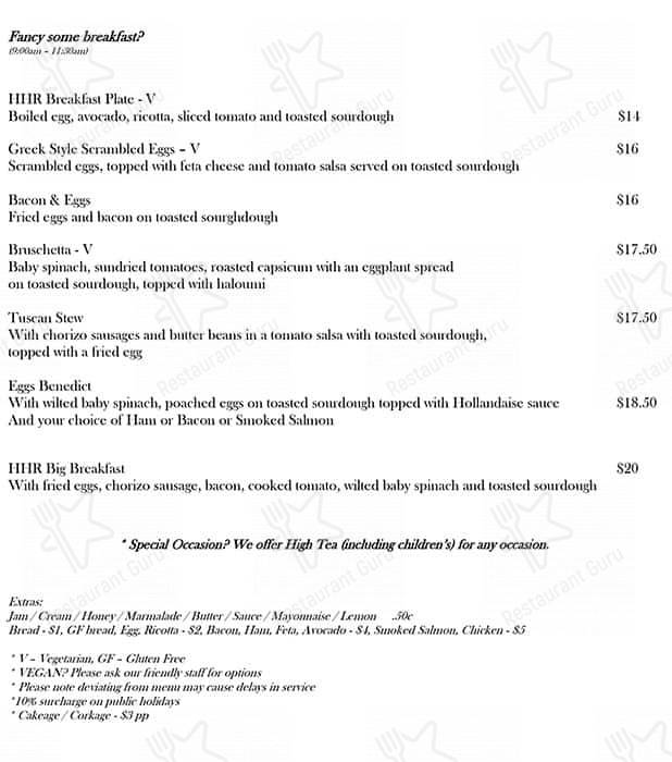 Menu at House of Herbs & Roses cafe, Dural