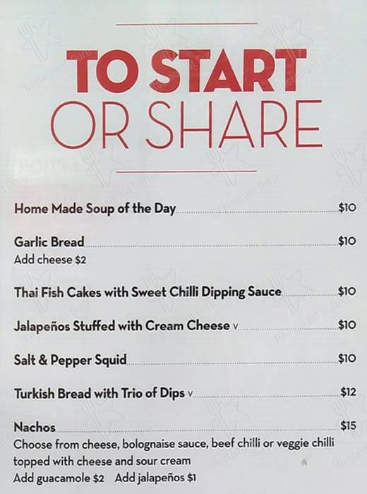 Menu at Chelsea Social restaurant, Perth