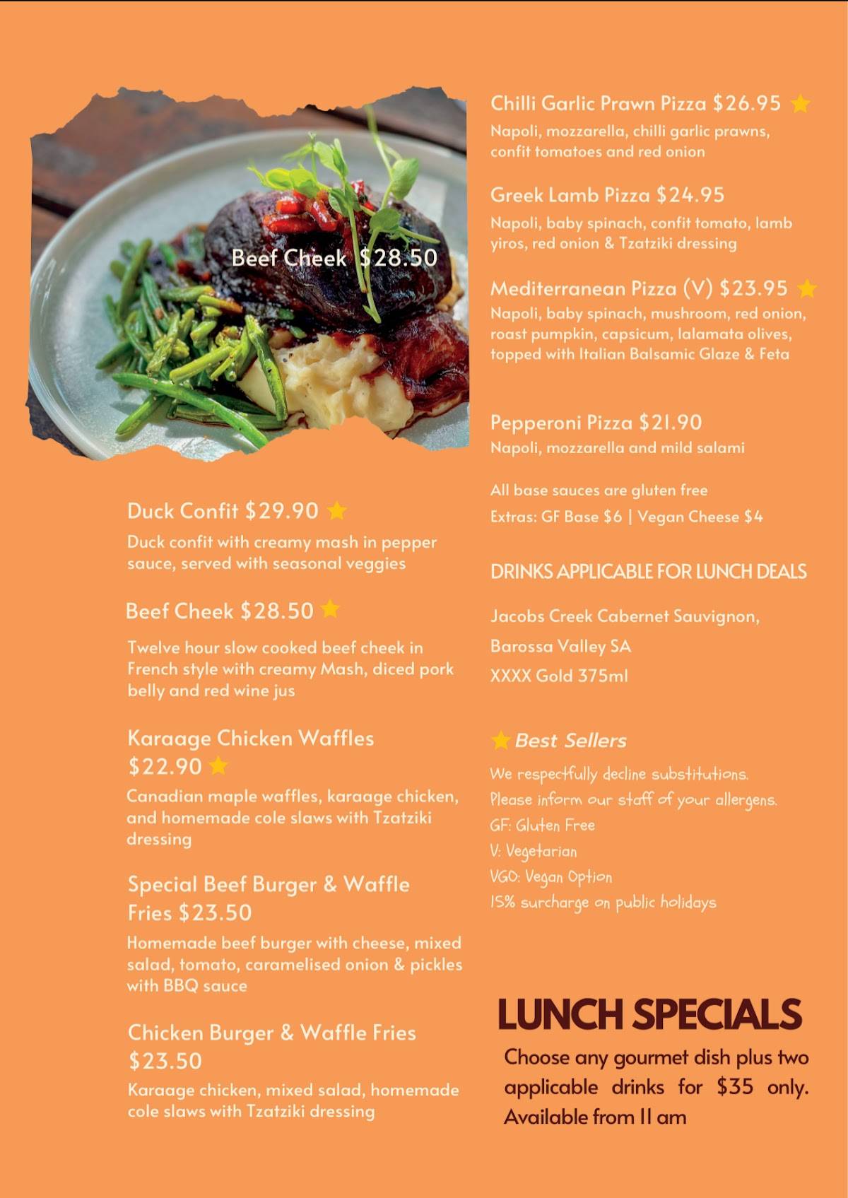 Menu at The Oak Cafe Restaurant, Mudgeeraba