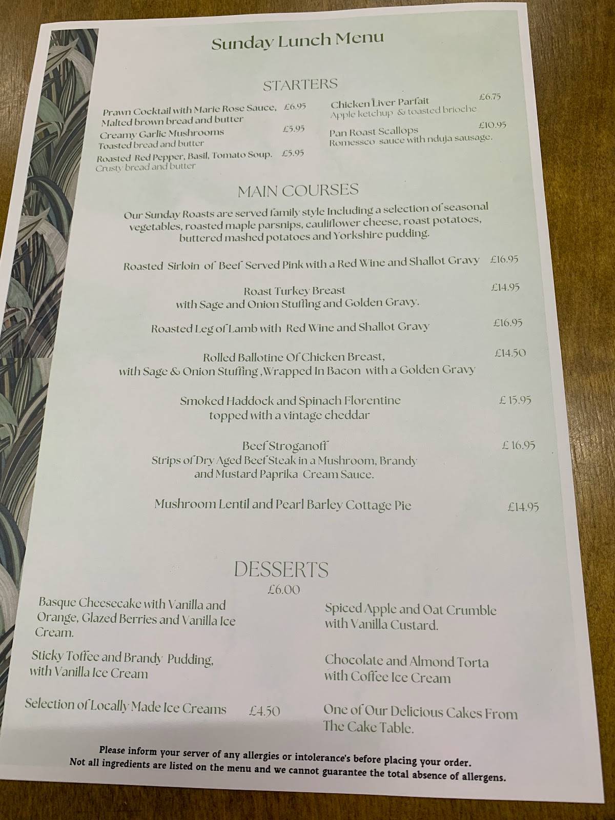 Menu at The Old School Messingham cafe, Scunthorpe
