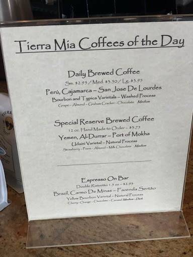 Menu at Tierra Mia Coffee Drive Thru cafe, Lynwood, Atlantic Ave