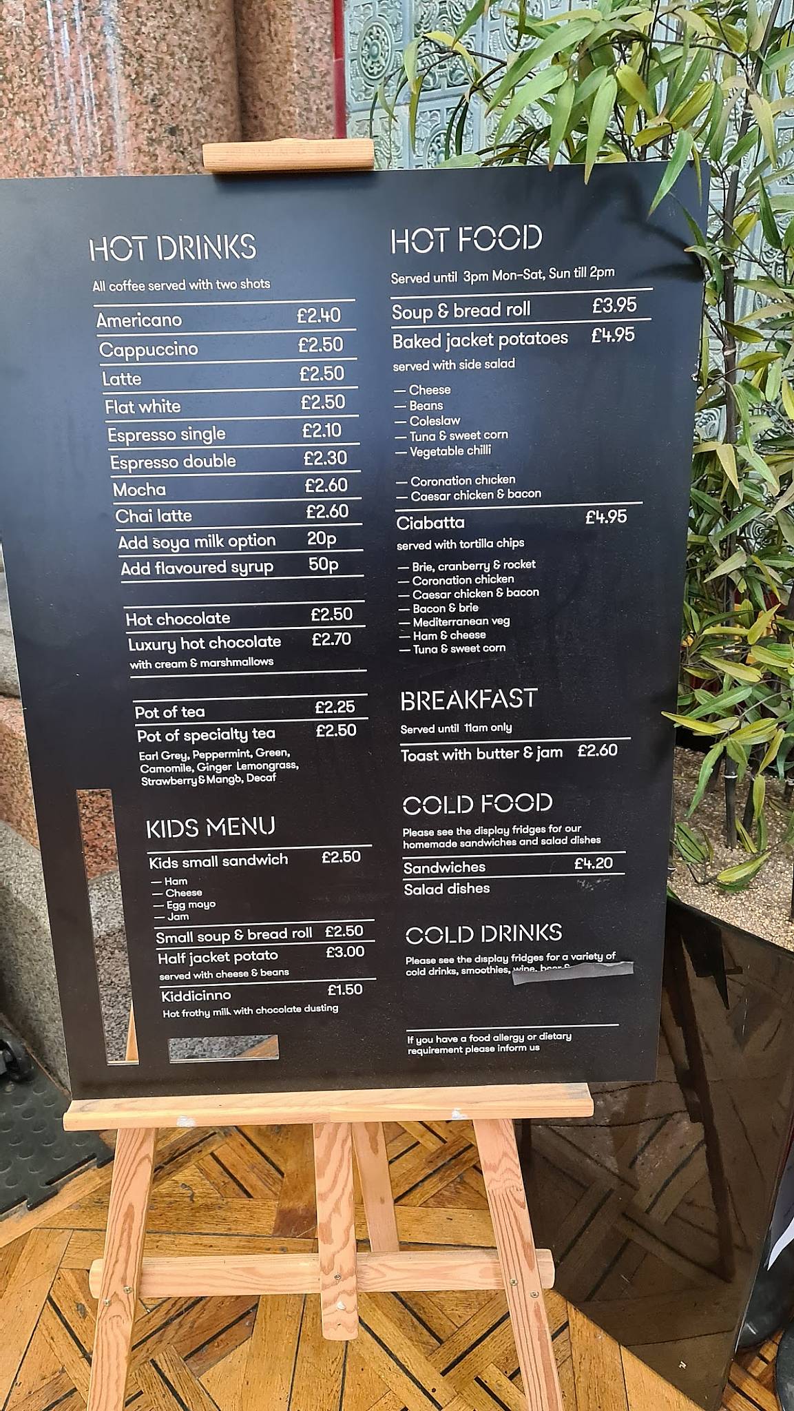 Menu at Tiled Hall Café cafe, Leeds