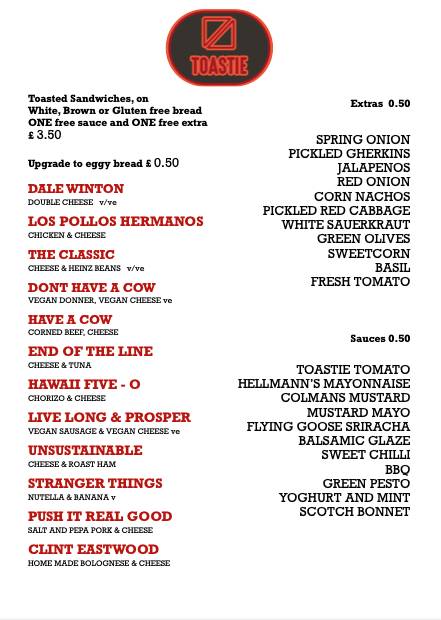 Menu at Toastie cafe, Hull