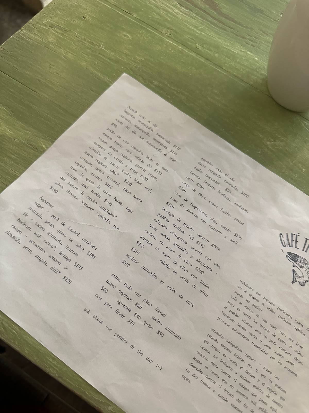 Carta de Cafe Trucha, Ciudad de México