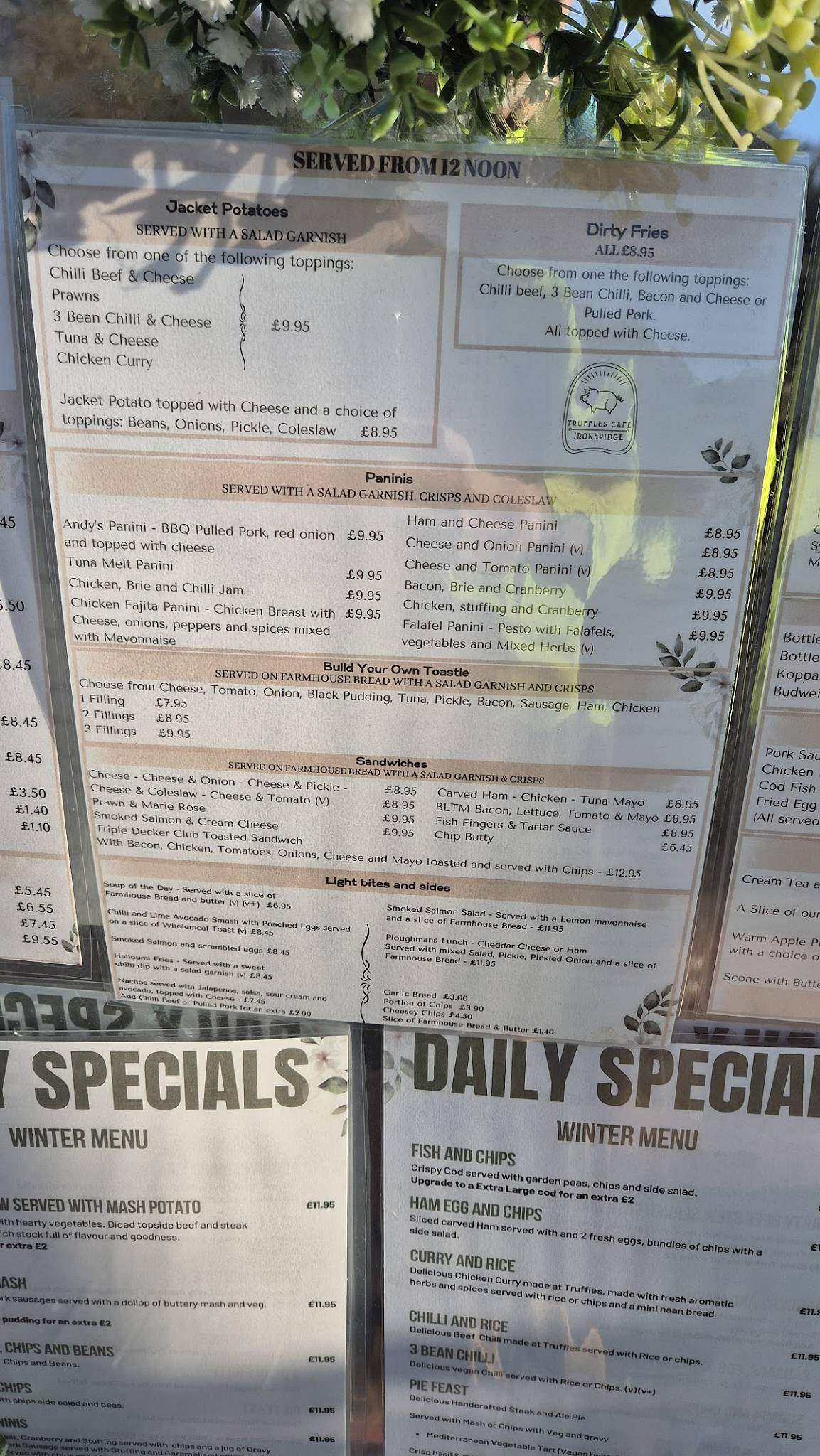 Menu at Truffles Cafe, Telford