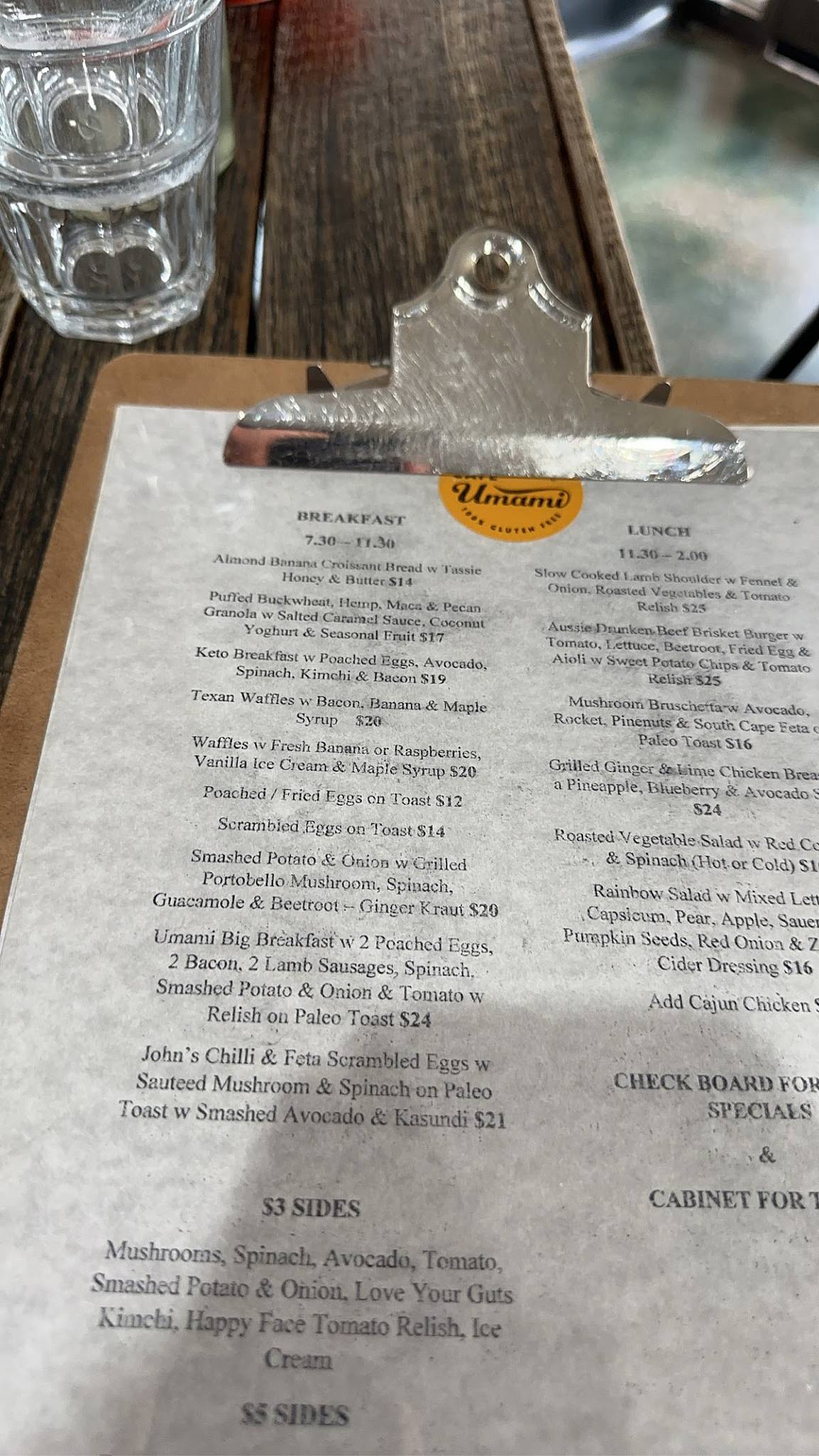 Menu at Cafe Umami, Wynyard