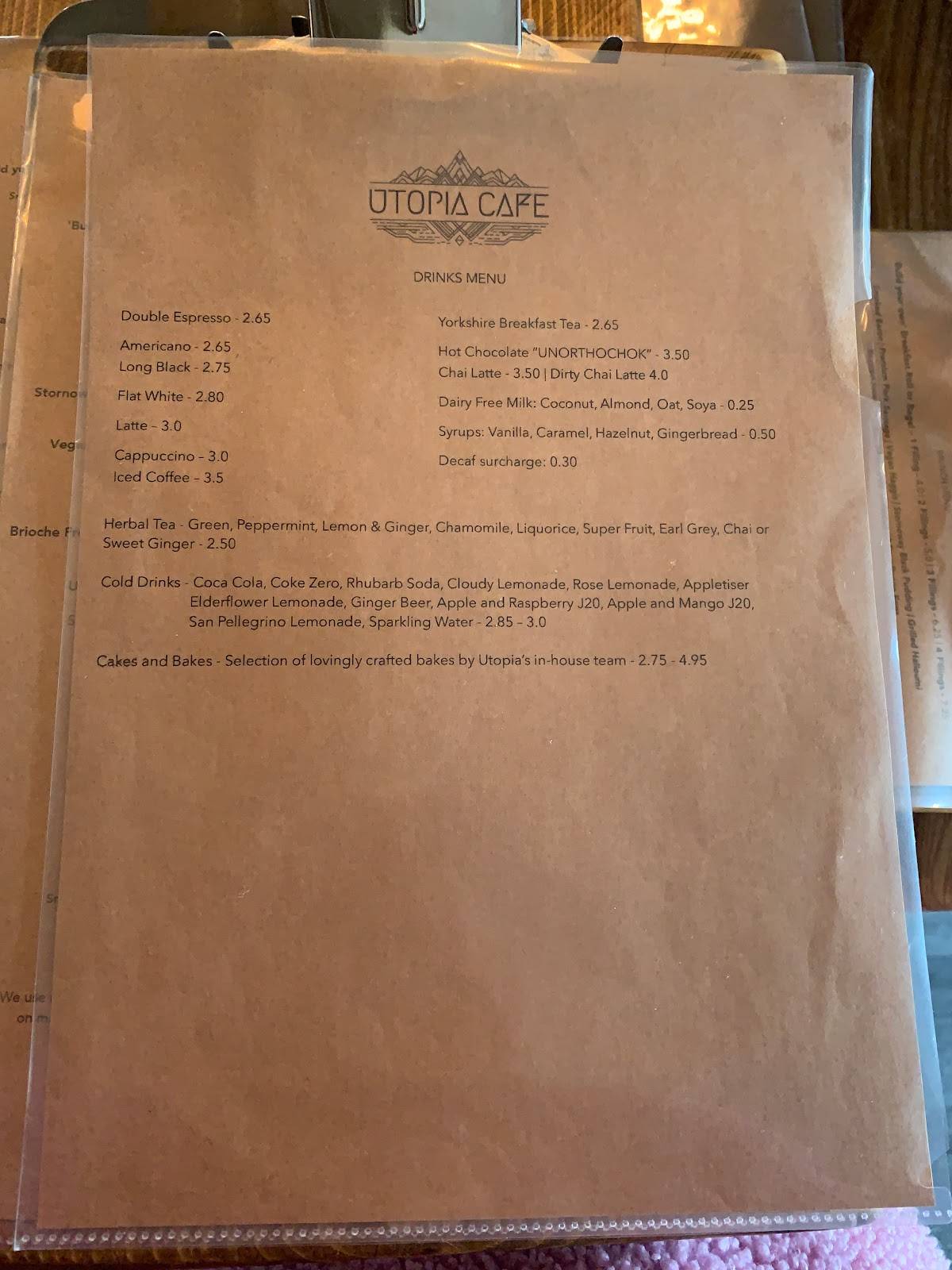 Menu at Utopia Cafe, Inverness