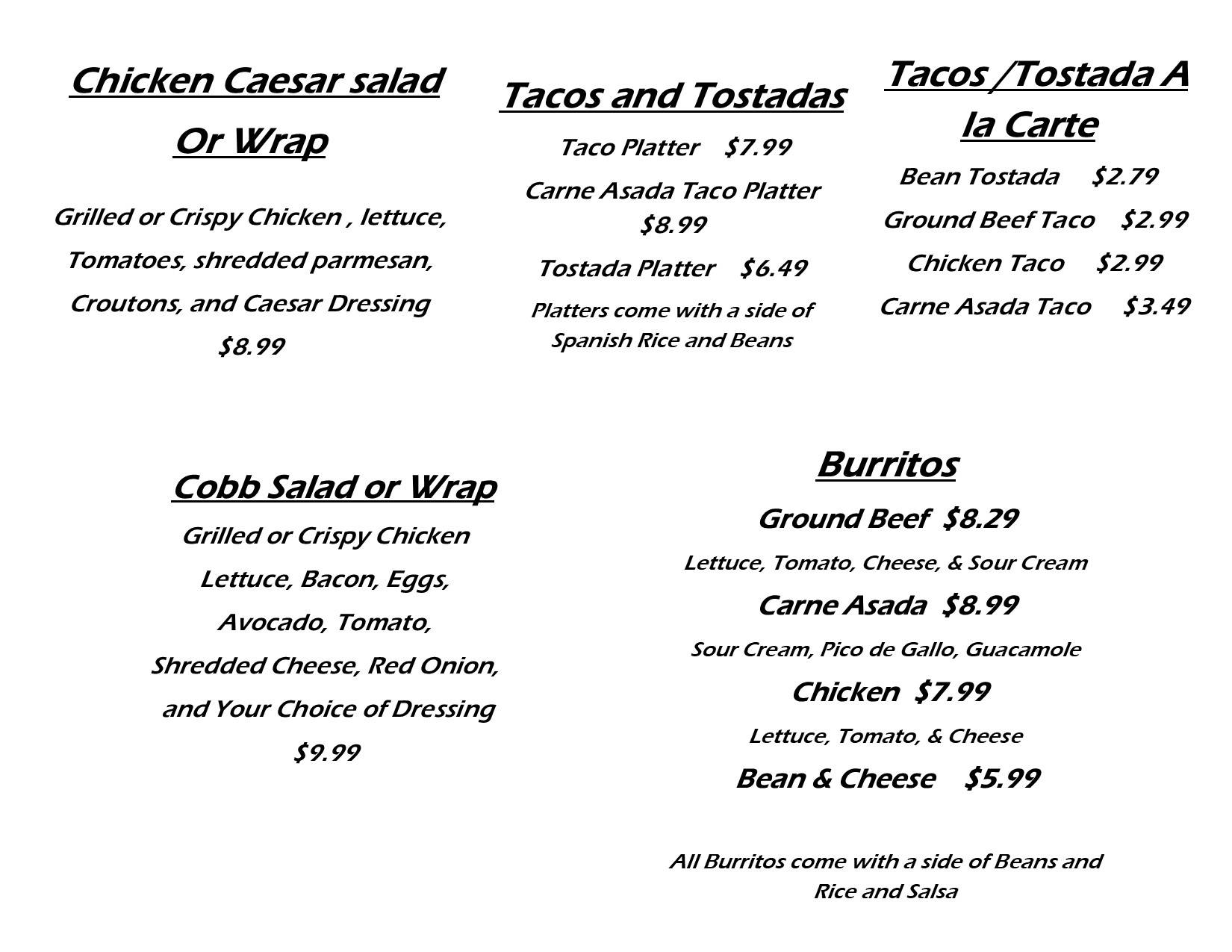 Menu at Vekol Market cafe, Maricopa