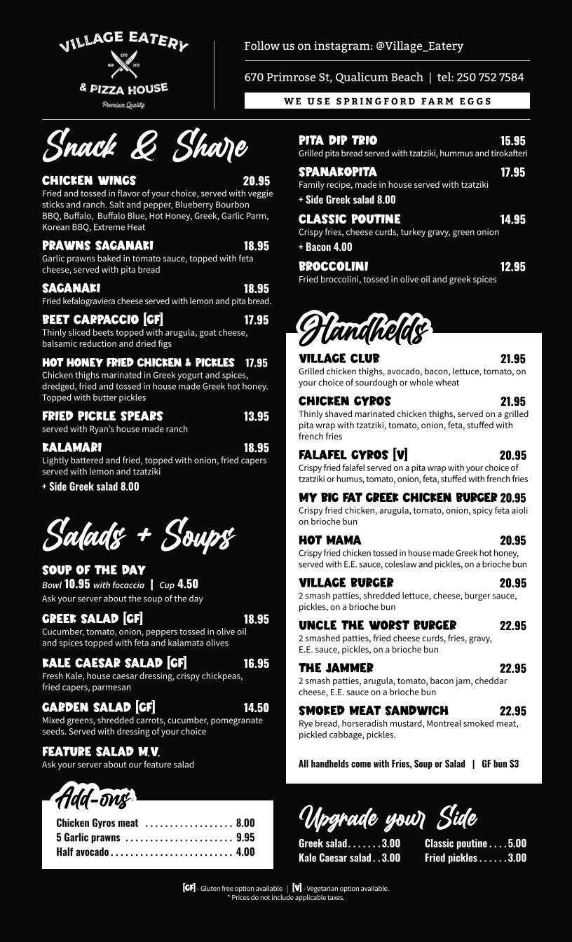 Menu at Village Eatery cafe, Qualicum Beach
