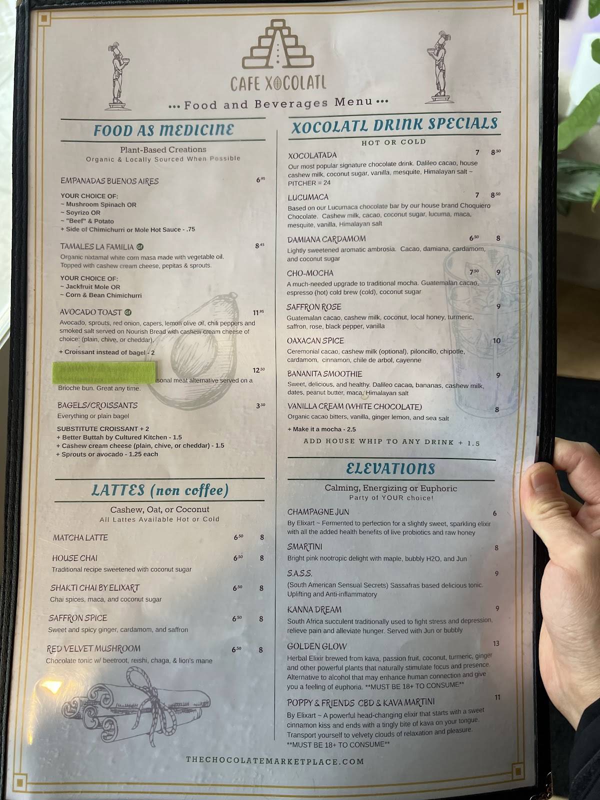 Menu at Café Xocolatl cafe, Sacramento