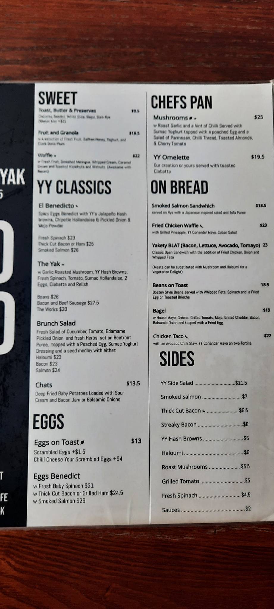 Menu at Yakety Yak cafe, Pukekohe