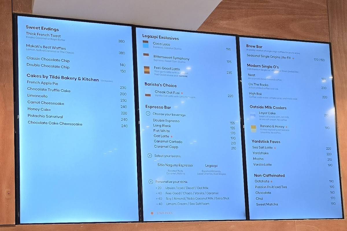 Menu at Yardstick Coffee cafe, Makati, Universal LMS Building