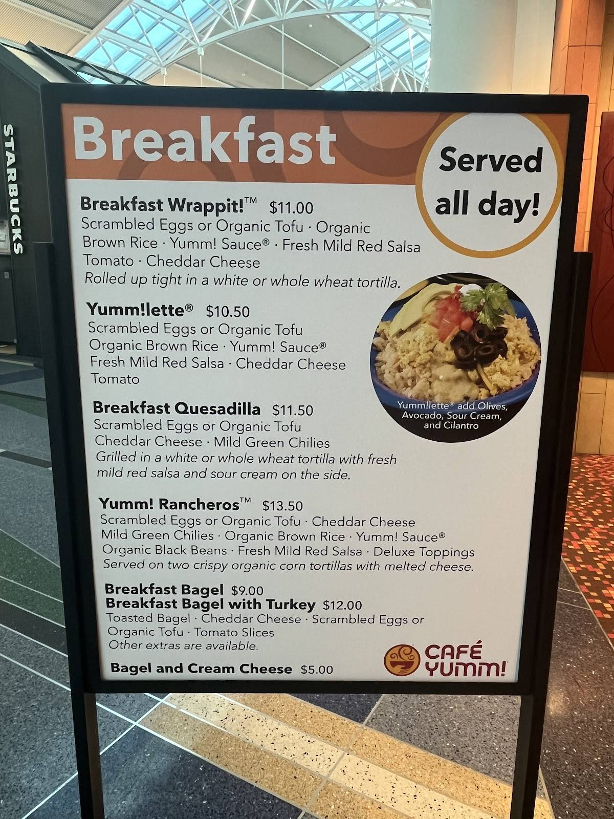 Menu at Cafe Yumm! - PDX Airport, Portland, NE Airport Way Space C-2160