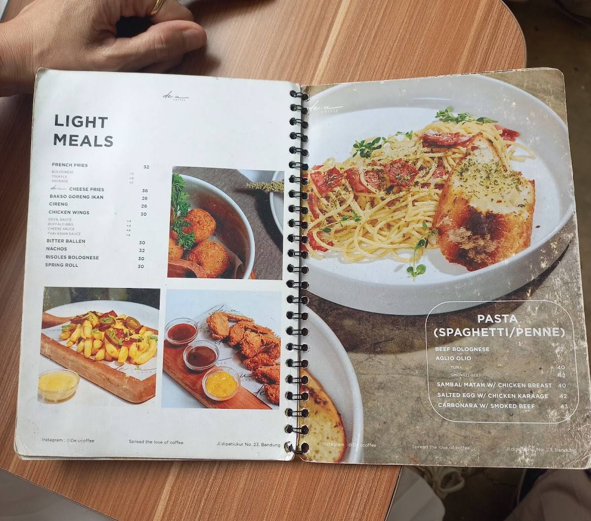 Menu at de.u Coffee cafe, Bandung