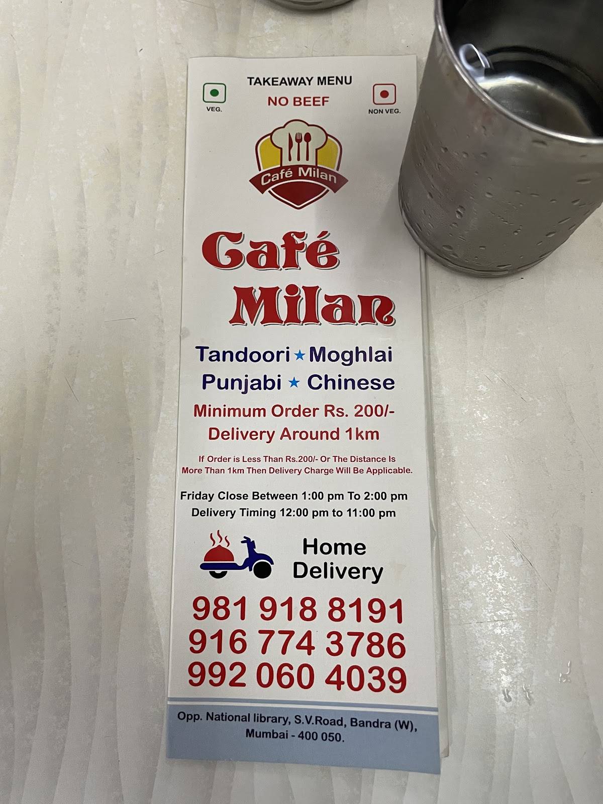 Menu at Cafe milan, Mumbai, Swami Vivekananda Rd