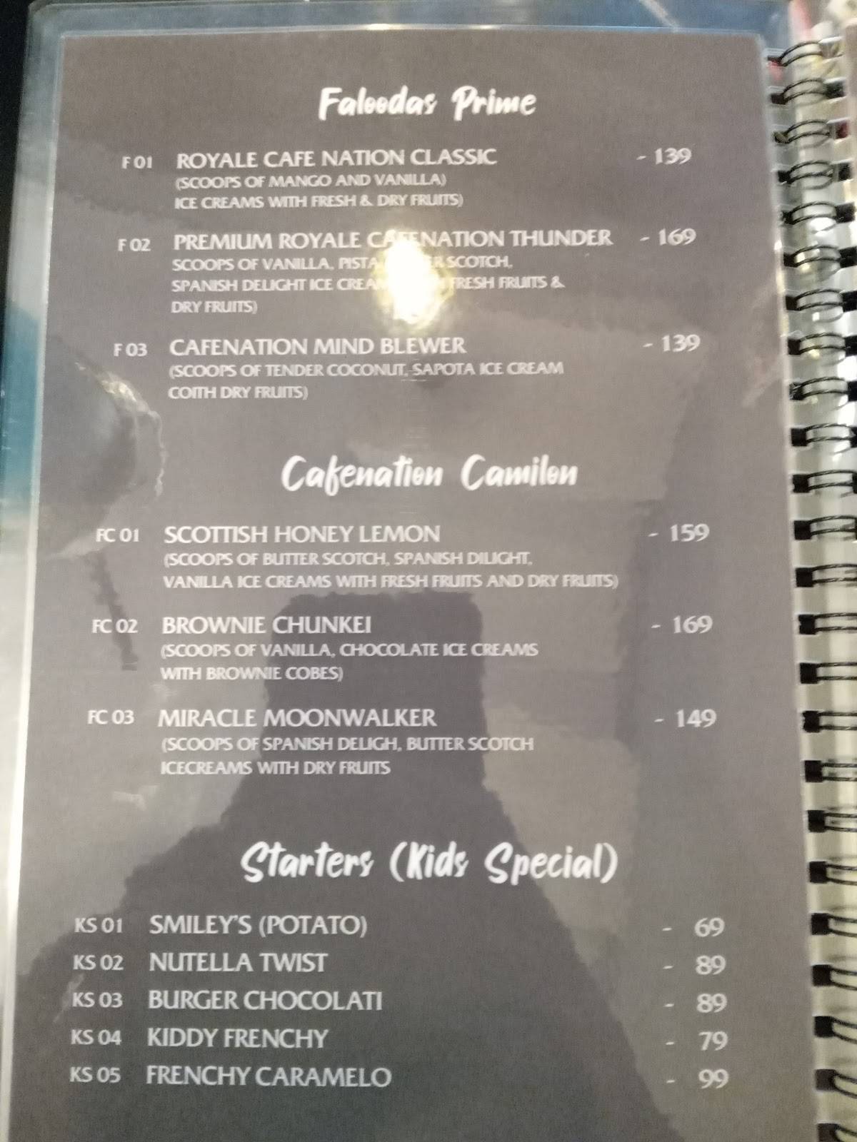 Menu at Cafenation, Thalassery