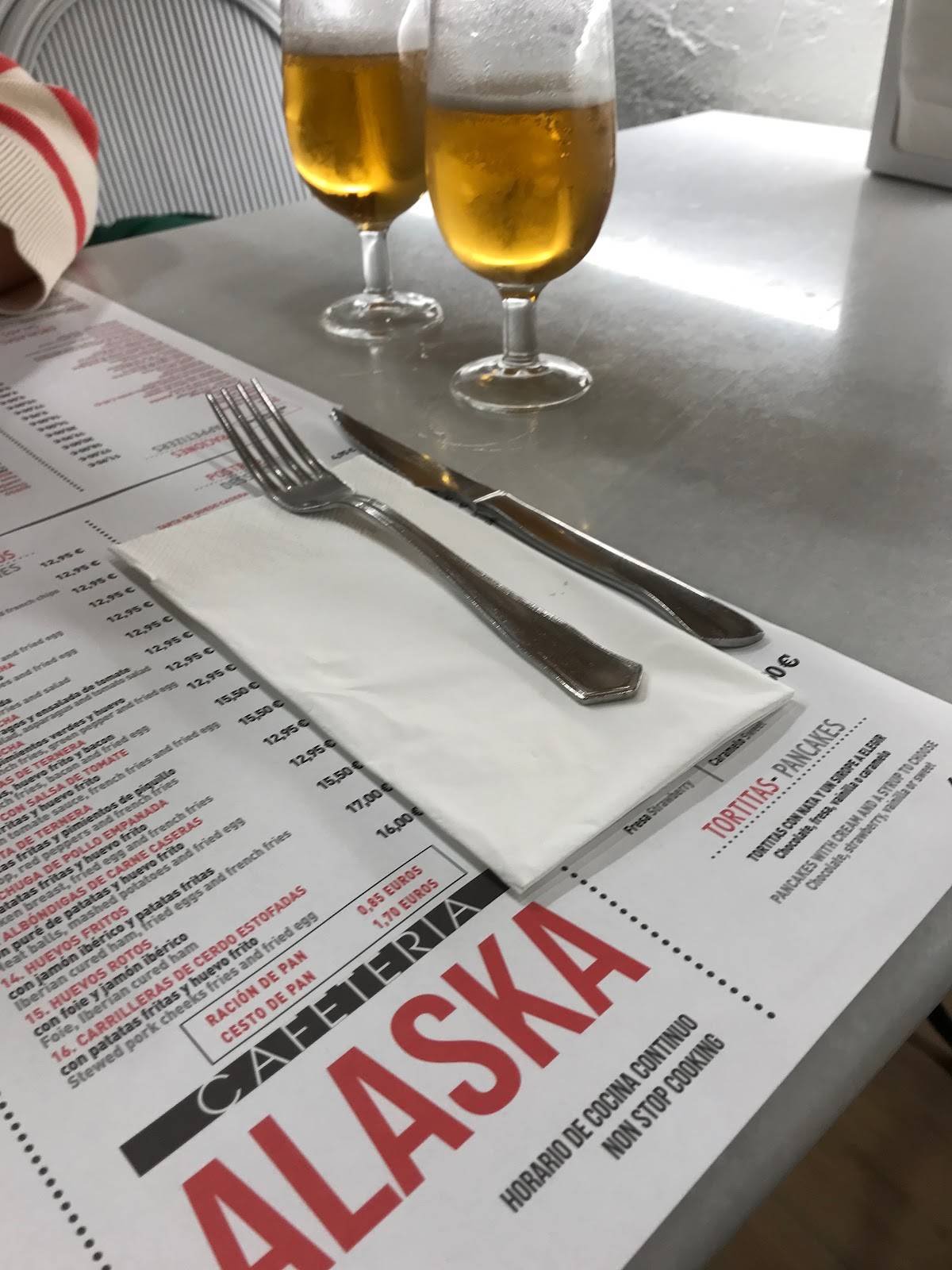Menu at Cafetería Alaska, Santander