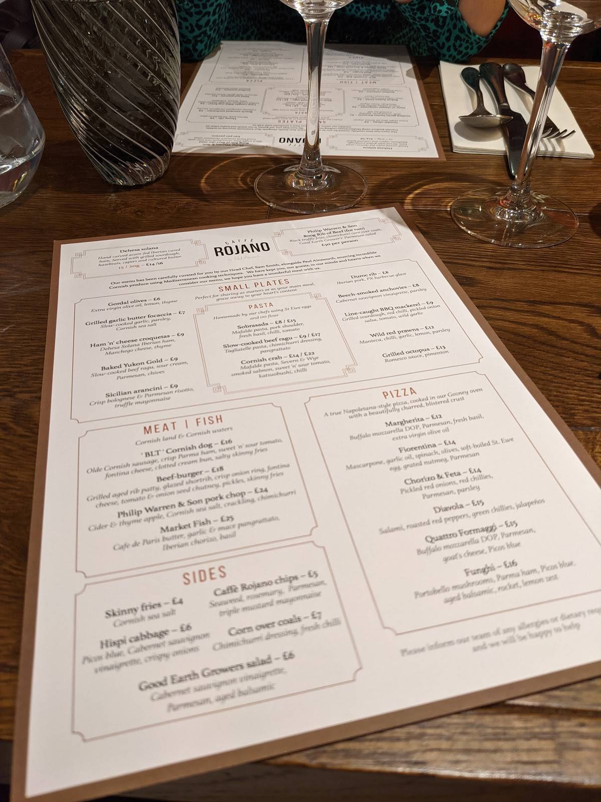 Menu at Caffè Rojano by Paul Ainsworth pizzeria, Padstow